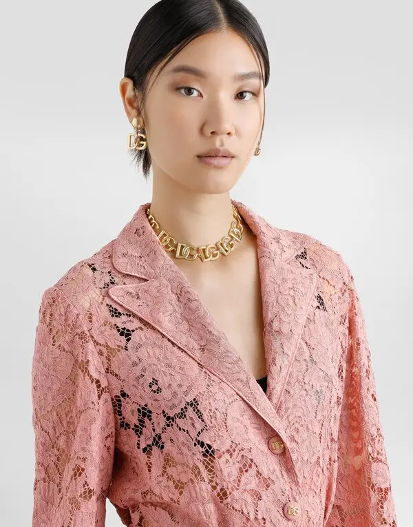 Dolce & Gabbana Floral Cordonetto Lace Pajama Shirt With Dg Logo - Pink