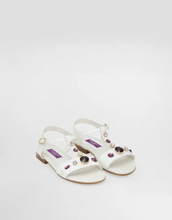 Dolce & Gabbana Patent Leather Sandal With Embroidery - White