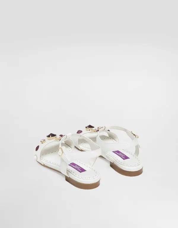 Dolce & Gabbana Patent Leather Sandal With Embroidery - White