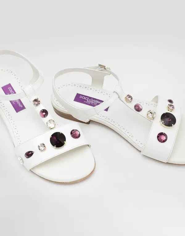 Dolce & Gabbana Patent Leather Sandal With Embroidery - White