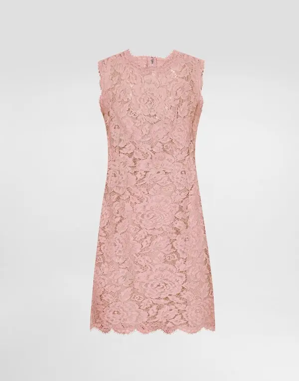 Dolce & Gabbana Floral Lace A-line Dress With Logo - Pink