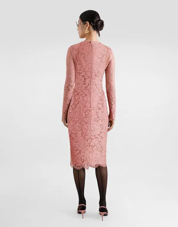 Dolce & Gabbana Calf-Length Floral Cordonetto Lace Sheath Dress - Pink |  Editorialist