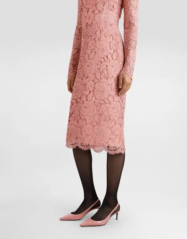 Dolce & Gabbana Calf-length Floral Cordonetto Lace Sheath Dress - Pink