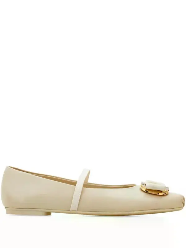 FERRAGAMO Vara Buckle-detail Ballet Flats - Neutrals