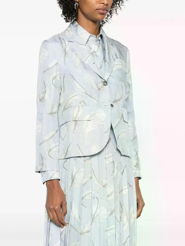 Thom Browne Feather-print Silk Blazer - Blue