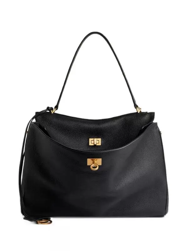 Balenciaga Leather Slouchy Shoulder Bag - Black/gold