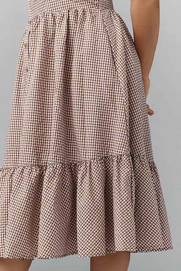 Maeve Halter Bow-Front Midi Dress In Brown Gingham - 66% Off | Editorialist