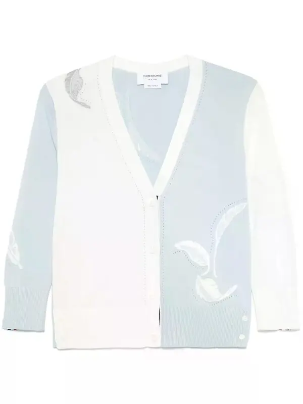 Thom Browne Feather-intarsia Cotton Cardigan - Blue