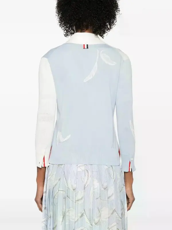 Thom Browne Feather-intarsia Cotton Cardigan - Blue