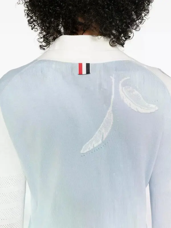 Thom Browne Feather-intarsia Cotton Cardigan - Blue
