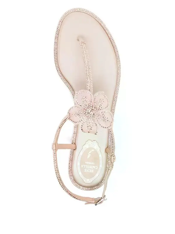 Rene Caovilla Flower Embellished Sandals - Neutrals
