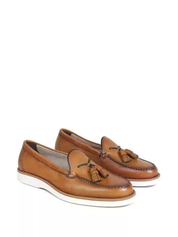 Santoni Brown Leather Tassel Loafers Moccasin Style Santoni Vero Cuoio Brown Leather Tassels Loafers Shoes Made  main image 4
