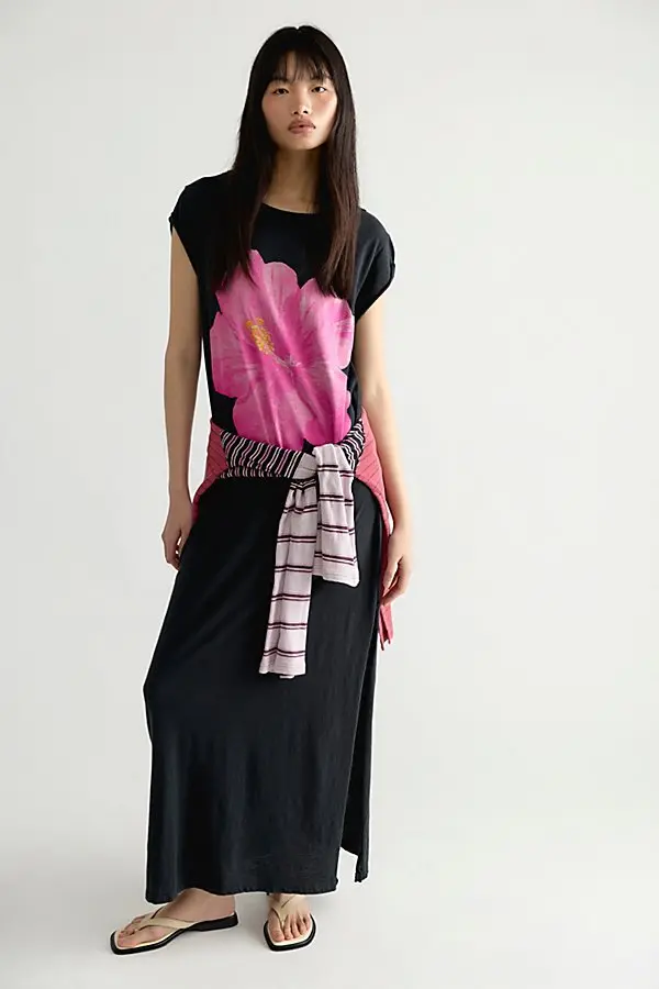 RAGABOND Floral Graphic Maxi Tee - Black