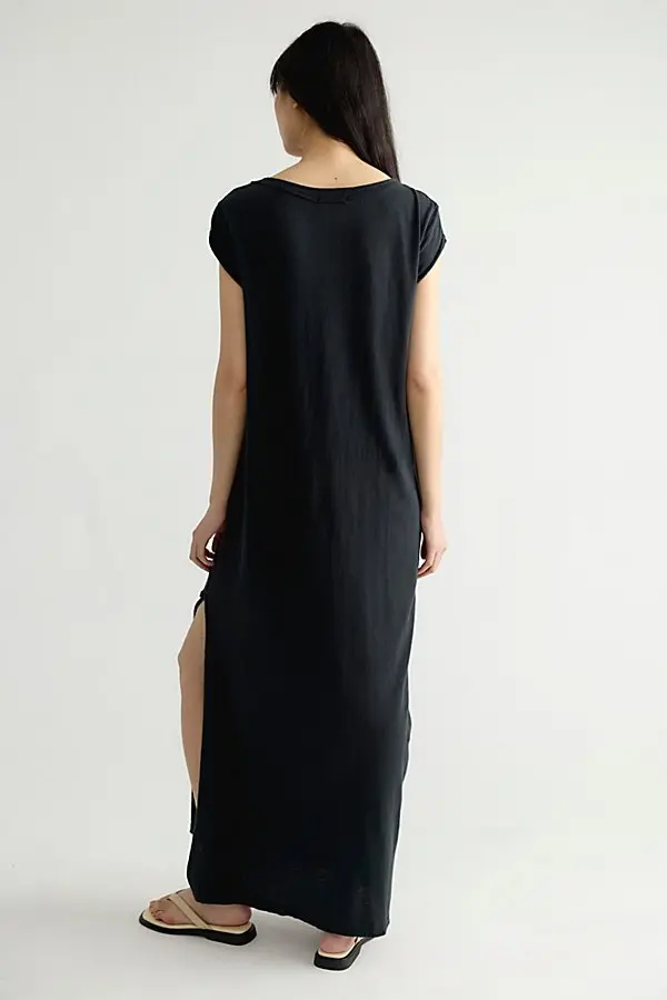 RAGABOND Floral Graphic Maxi Tee With Side Slit - Black