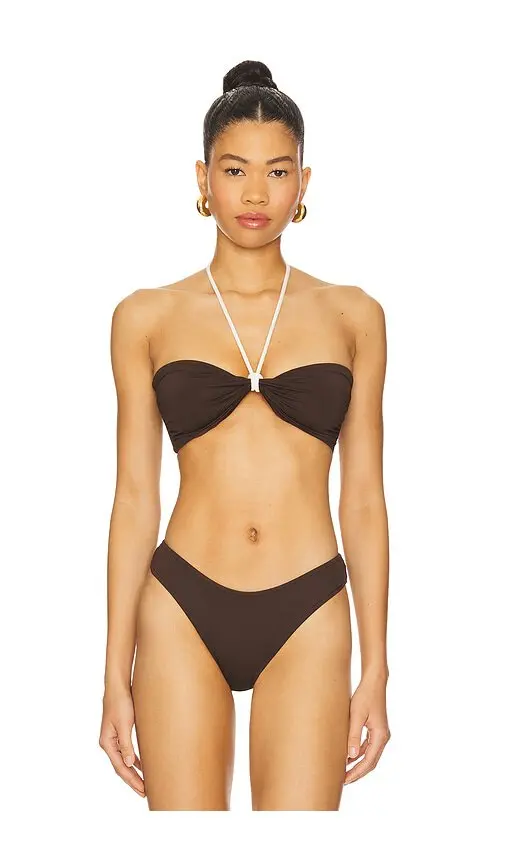 WeWoreWhat Rope Tie Halter Bikini Top - Mahogany