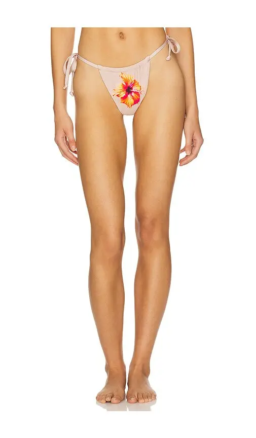 Good American Satin Tiny Ties Bikini Bottom - Champagne Tropical Hibiscus001