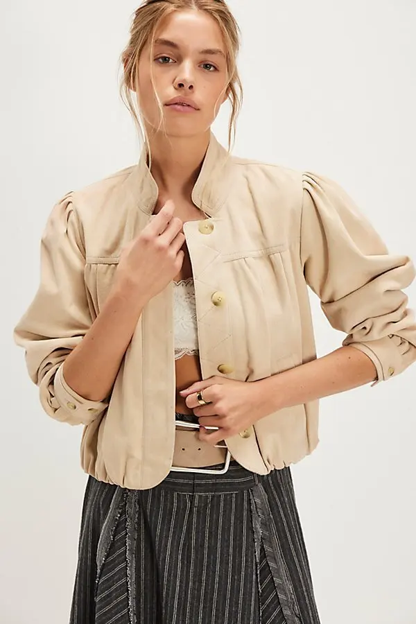 Free People Nimbus Suede Jacket - Tofu