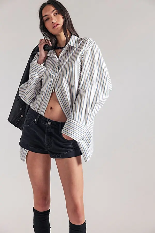 Free People We The Free Cali Cuffed Denim Shorts - Washed Black