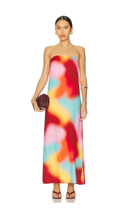 Lna Ekana Abstract Print Strapless Maxi Dress