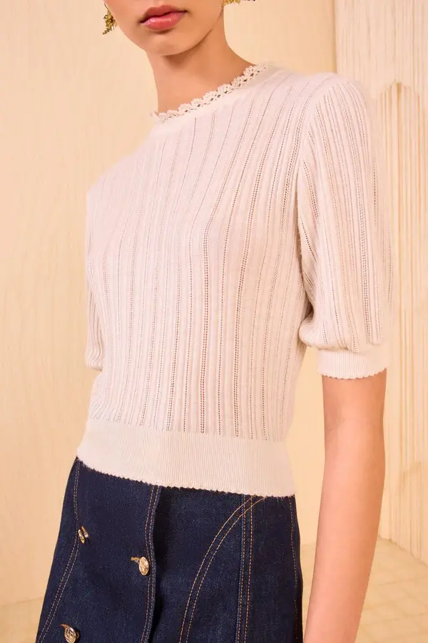 Ulla Johnson Gemma Short Sleeve Knit Top - Pristine
