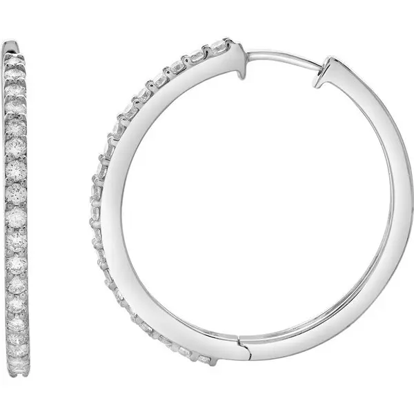LUVMYJEWELRY 14k Gold Diamond Hoop Earrings - 14k White Gold