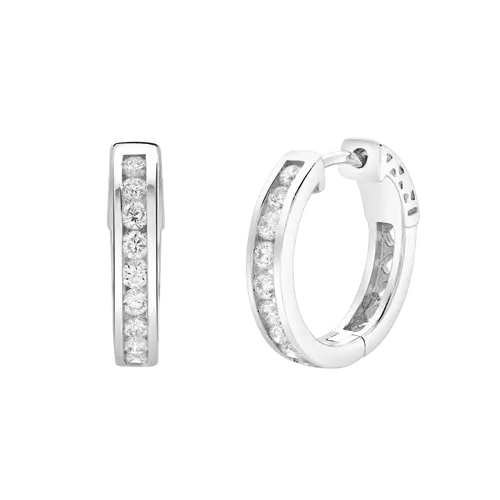 LUVMYJEWELRY 14k Gold Diamond Huggie Hoop Earrings - 14k White Gold