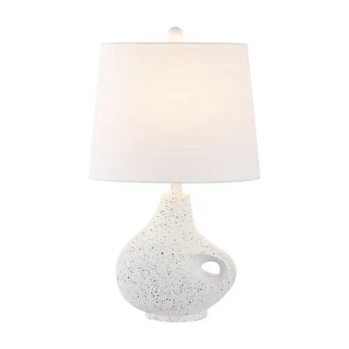 JONATHAN Y Charlotte 24" Minimalist Designer Iron/resin Oval Shade Led Table Lamp - White Terrazzo