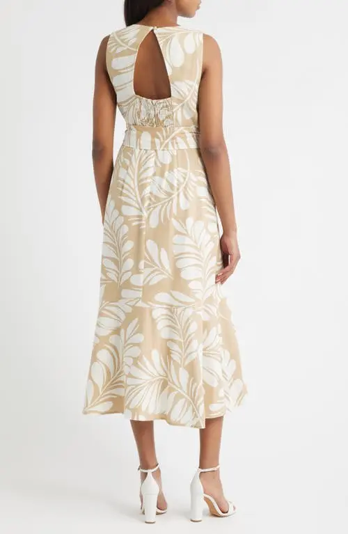 Anne Klein Leaf Print Sleeveless Midi Dress