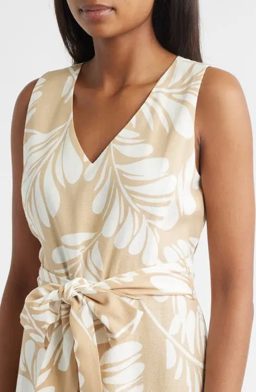 Anne Klein Leaf Print Sleeveless Midi Dress