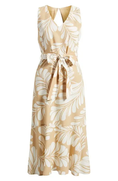 Anne Klein Leaf Print Sleeveless Midi Dress