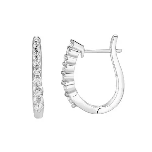 LUVMYJEWELRY 14k Gold Diamond Huggie Hoop Earrings - 14k White Gold