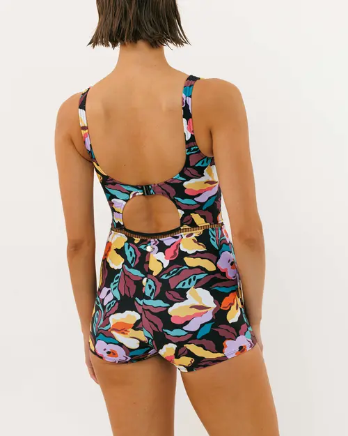 BILIBLOND Active One Piece With Trim Detail - Black Flowrs