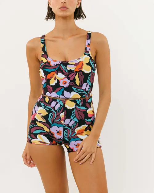 BILIBLOND Active One Piece With Trim Detail - Black Flowrs