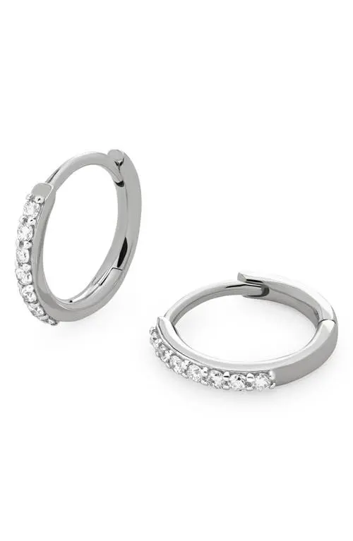 Monica Vinader Lab Grown Diamond Pavé Huggie Hoop Earrings - 14k Solid White Gold / Diamond
