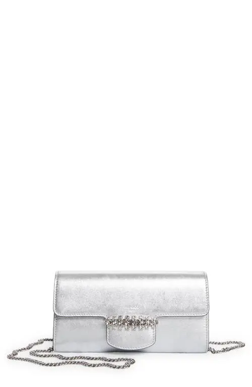 JIMMY CHOO Bing Leather Wallet On Chain - Silver/ Silver