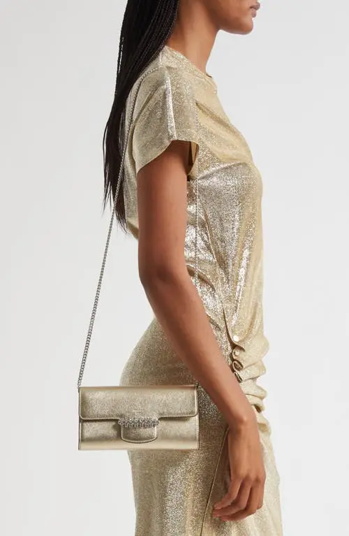 JIMMY CHOO Bing Leather Wallet On Chain - Soft Gold/ Silver