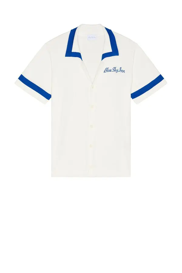 BLUE SKY INN Paneled Knit Shirt In White - White & Blue
