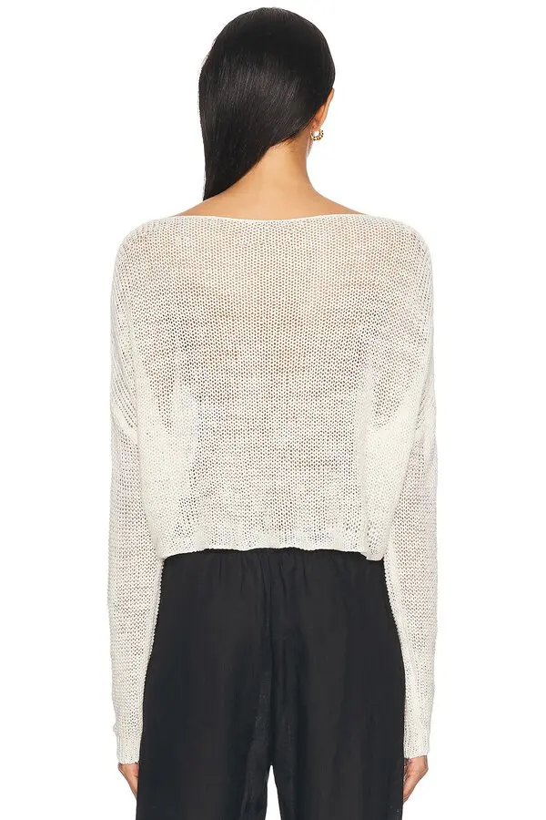 Enza Costa Linen Open Knit Bateau Sweater - White