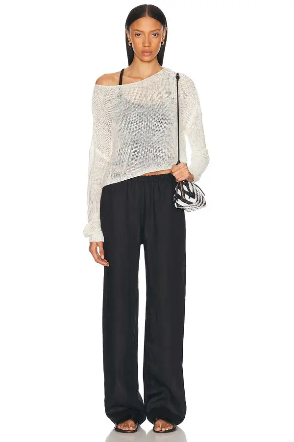 Enza Costa Linen Open Knit Bateau Sweater - White