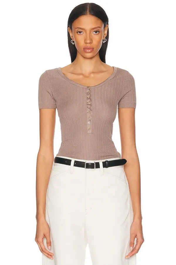 LEMAIRE Button Ribbed Bodysuit - Misty Mauve