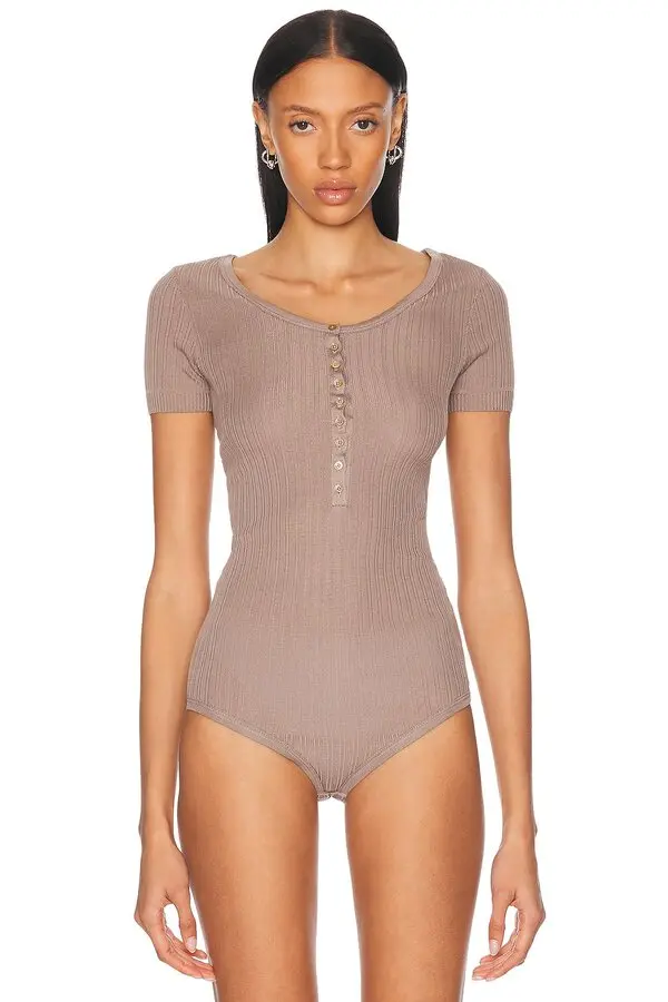 LEMAIRE Button Ribbed Bodysuit - Misty Mauve