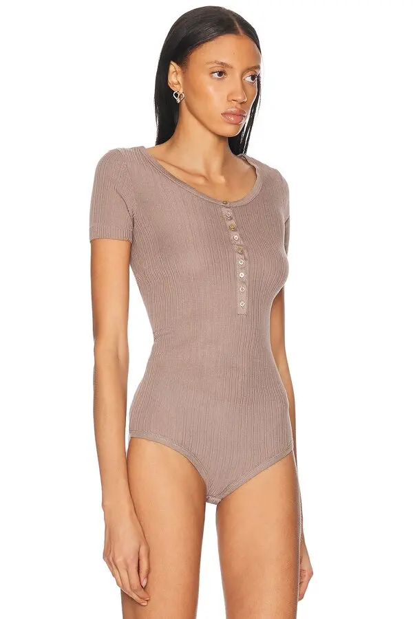 LEMAIRE Button Ribbed Bodysuit - Misty Mauve