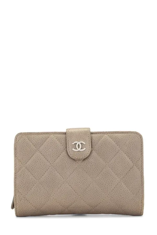 Chanel Quilted Caviar Compact Wallet - Grey