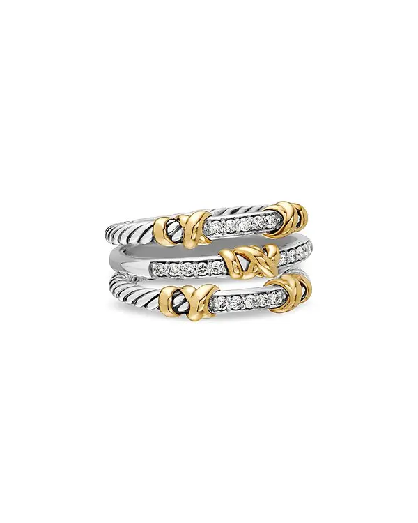 David Yurman Petite Helena Wrap Three Row Ring In Sterling Silver With 18k Yellow Gold And Diamonds, 12mm - Silver/gold