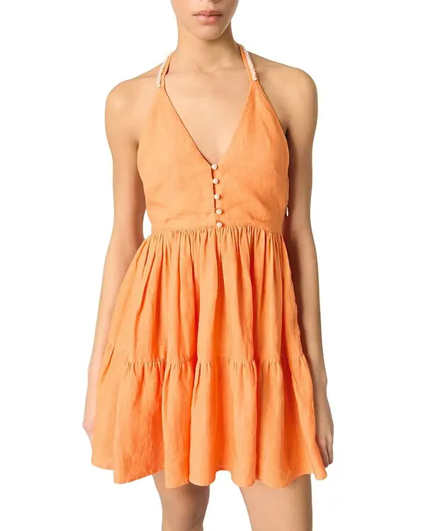 Maje Short Linen Dress - Orange