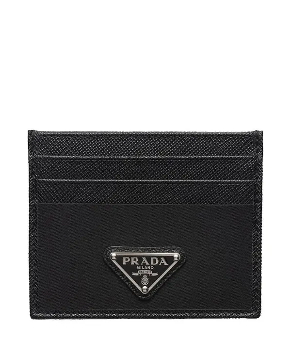 Prada Re-nylon And Saffiano Leather Card Holder - Black