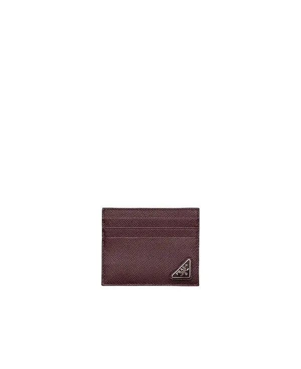 Prada Saffiano Leather Card Holder - Burgundy