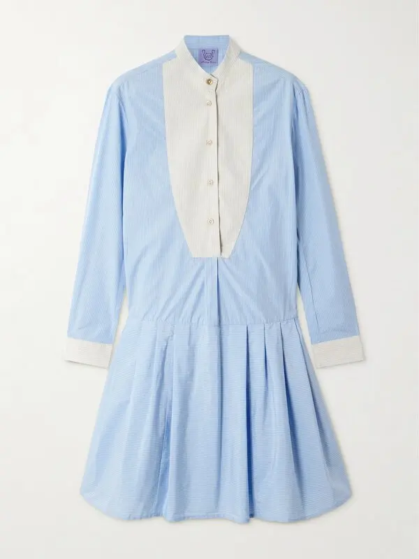Thierry Colson Lizbeth Pinstriped Cotton-poplin Mini Dress - Blue