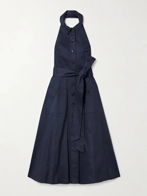 Carolina Herrera Belted Halterneck Midi Shirt Dress - Blue