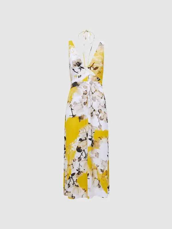 REISS Kasia Floral Print Midi Dress